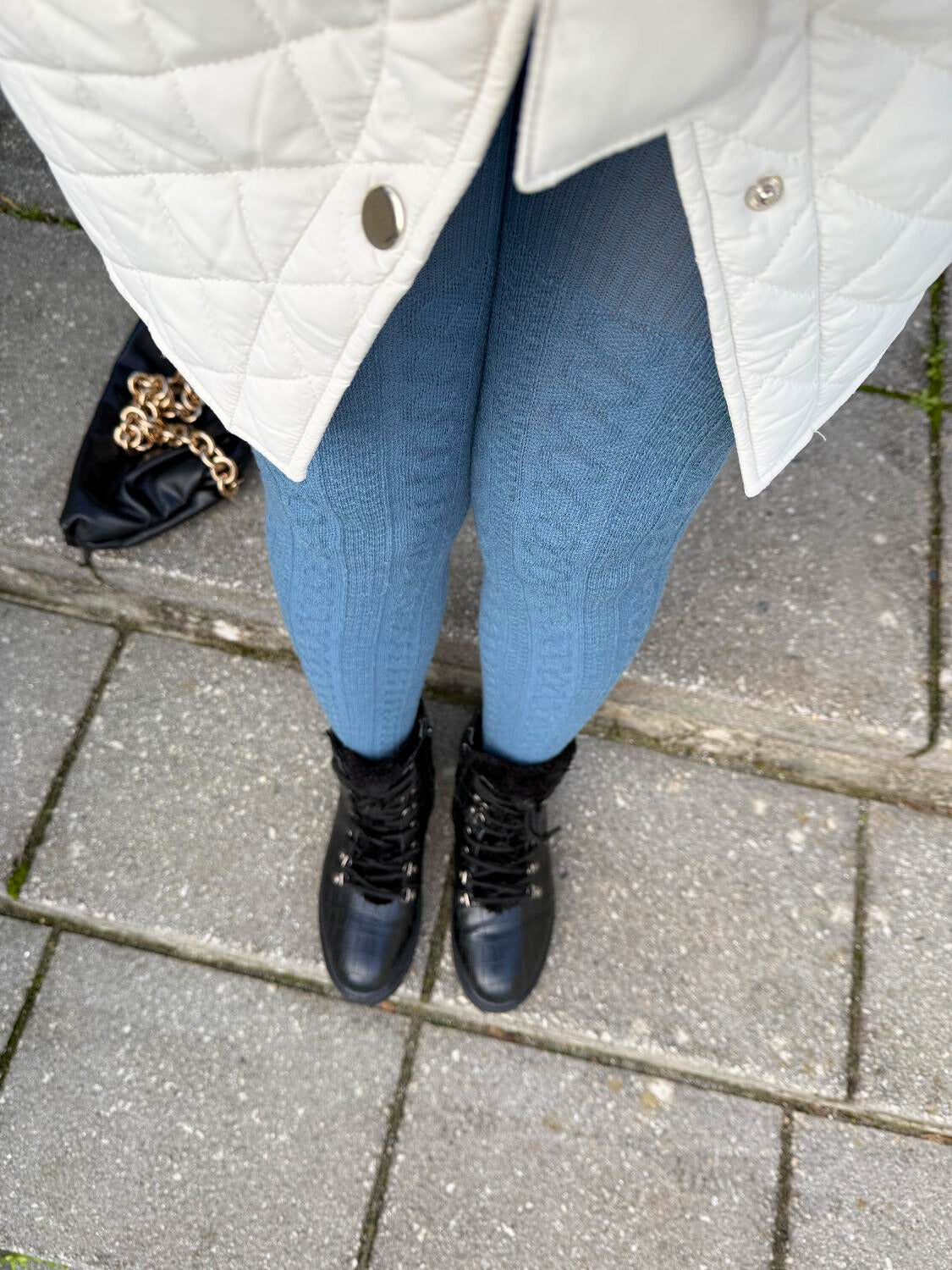Denim Blue Grannies Cable Knit Wool Tights | Snag Tights – Snag Canada